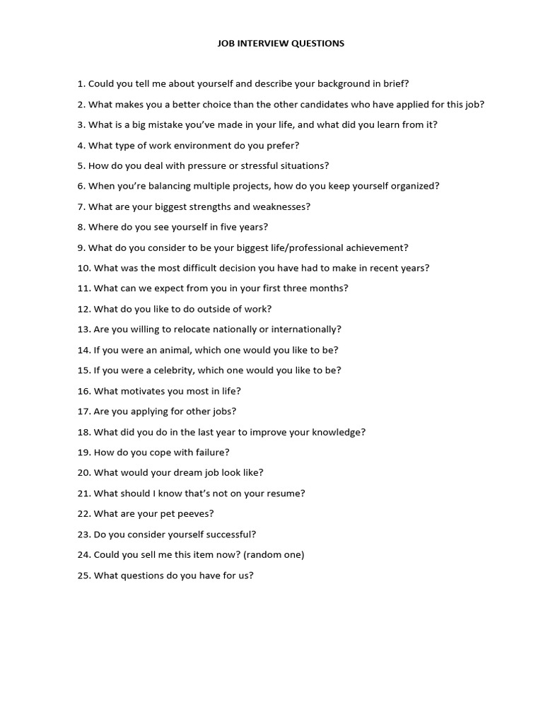 Job Interview Questions | PDF