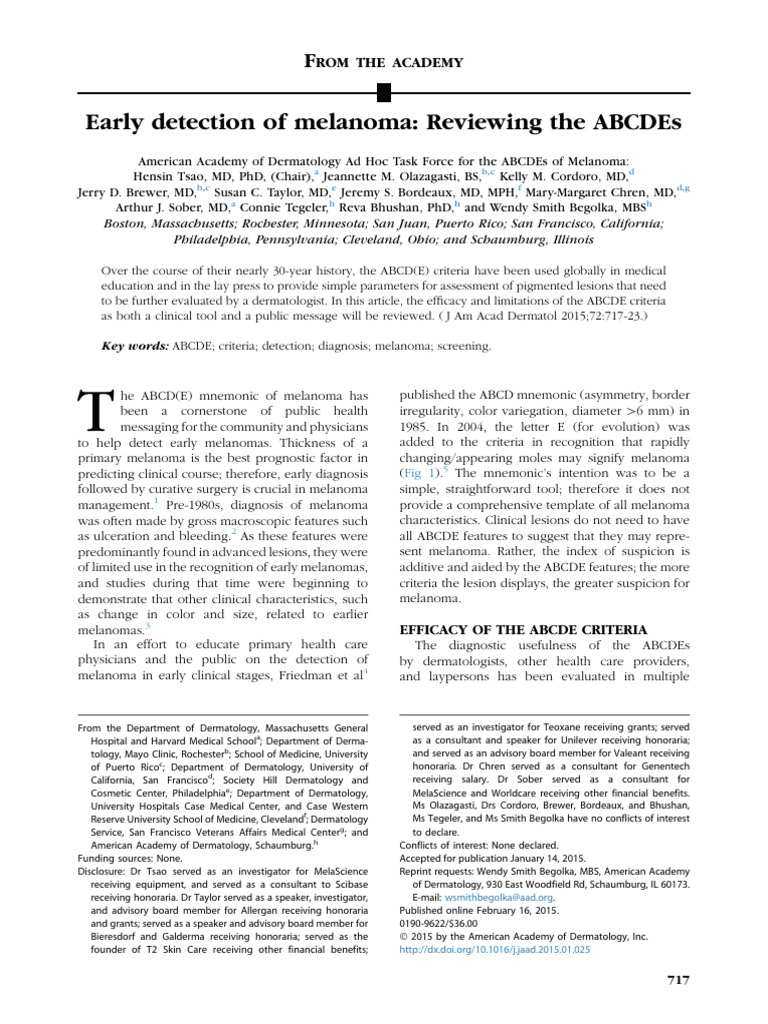 ABCDE Criteria for Melanoma Detection | PDF | Melanoma | Dermatology