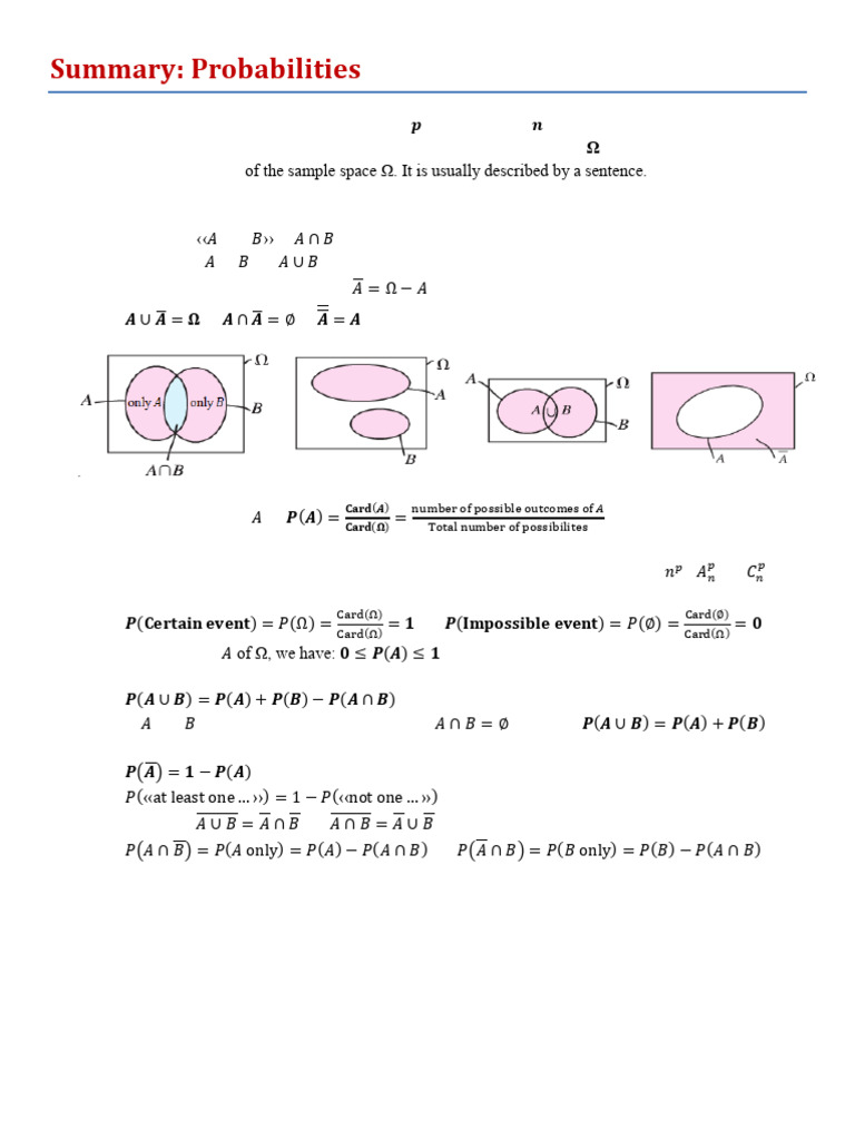 Summary (-) Probabilities LS & GS - 230515 - 073450 | PDF | Probability | Measure Theory