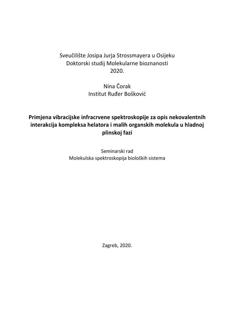 Nina Čorak - Seminar - Molekulska Spektroskopija Bioloških Sistema | PDF