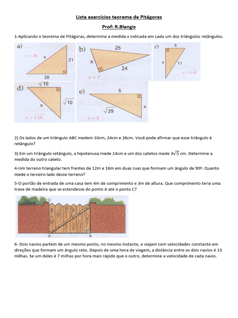 Cecilia Torres Camargo - Colegio Raphael Di Santo - Lista Mat 2 - Teorema de Pitágoras e ...