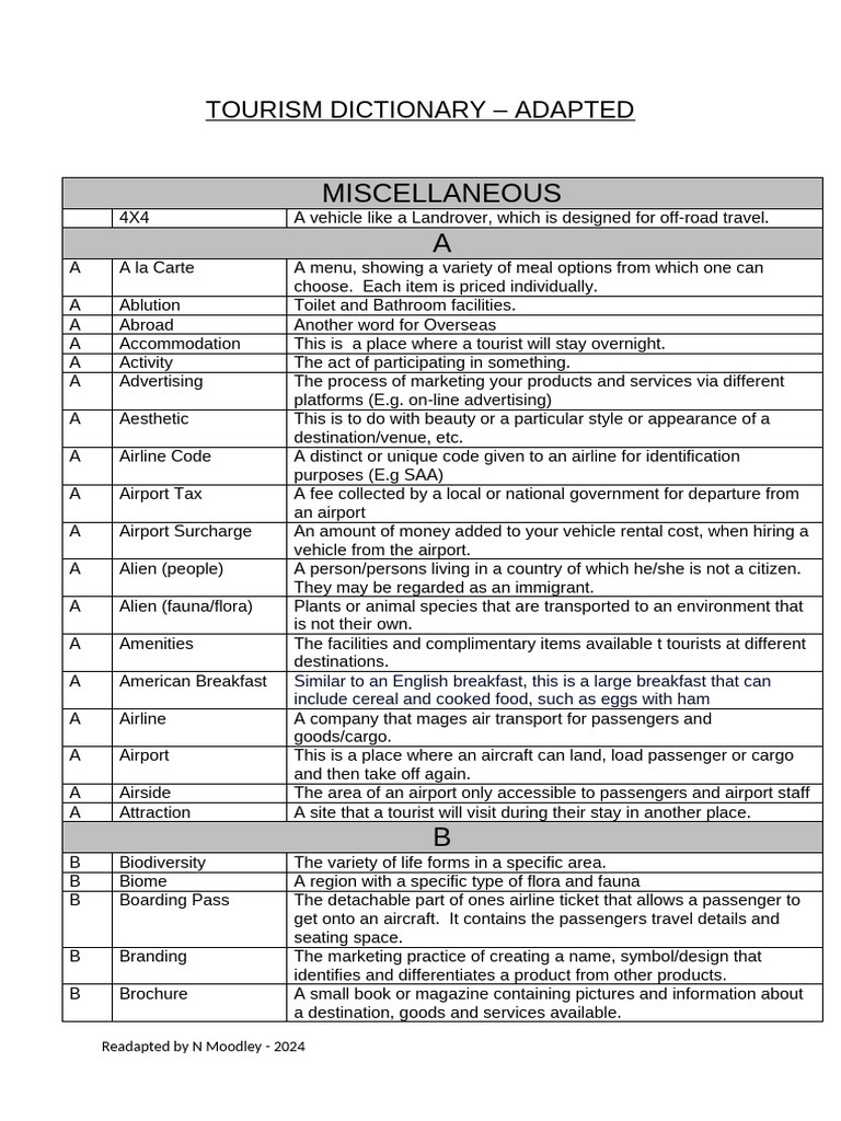 Revised Tourism Dictionary 2024 (2) | PDF | Airport | Tourism