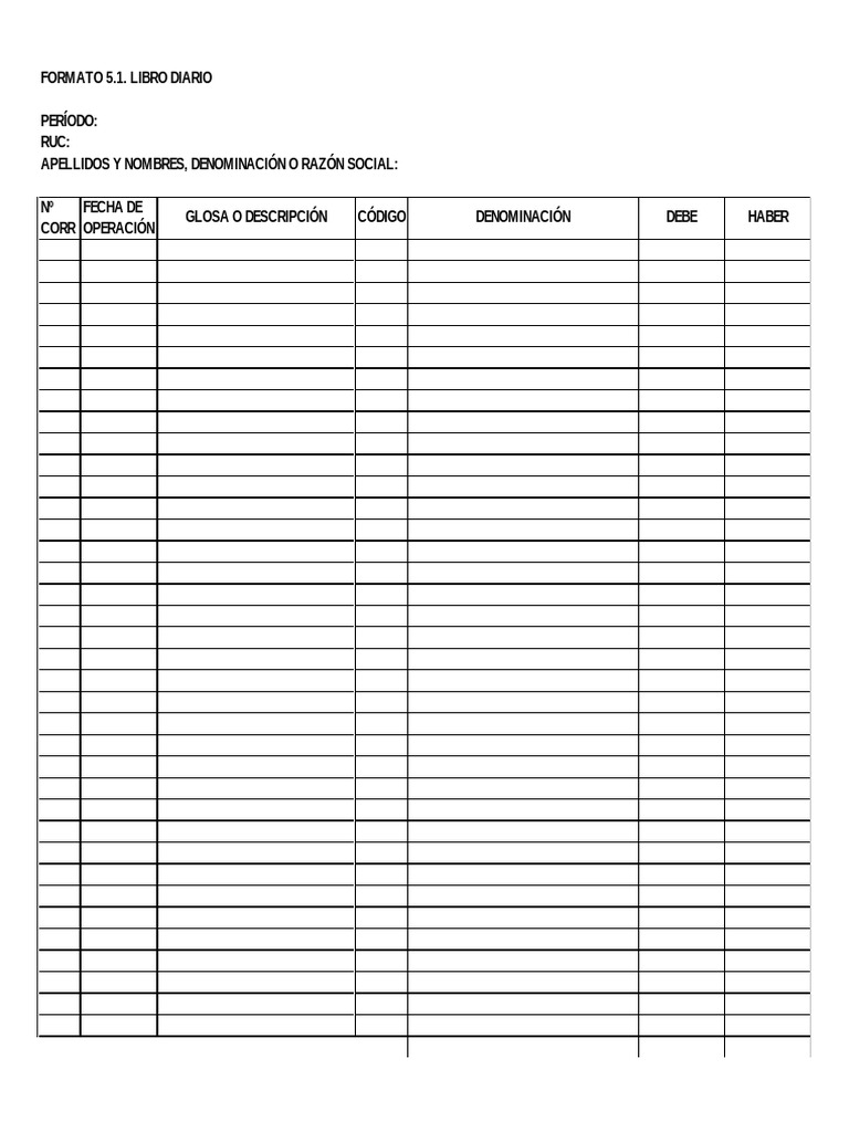 Formato Libro Diario Contable 5.1 | PDF
