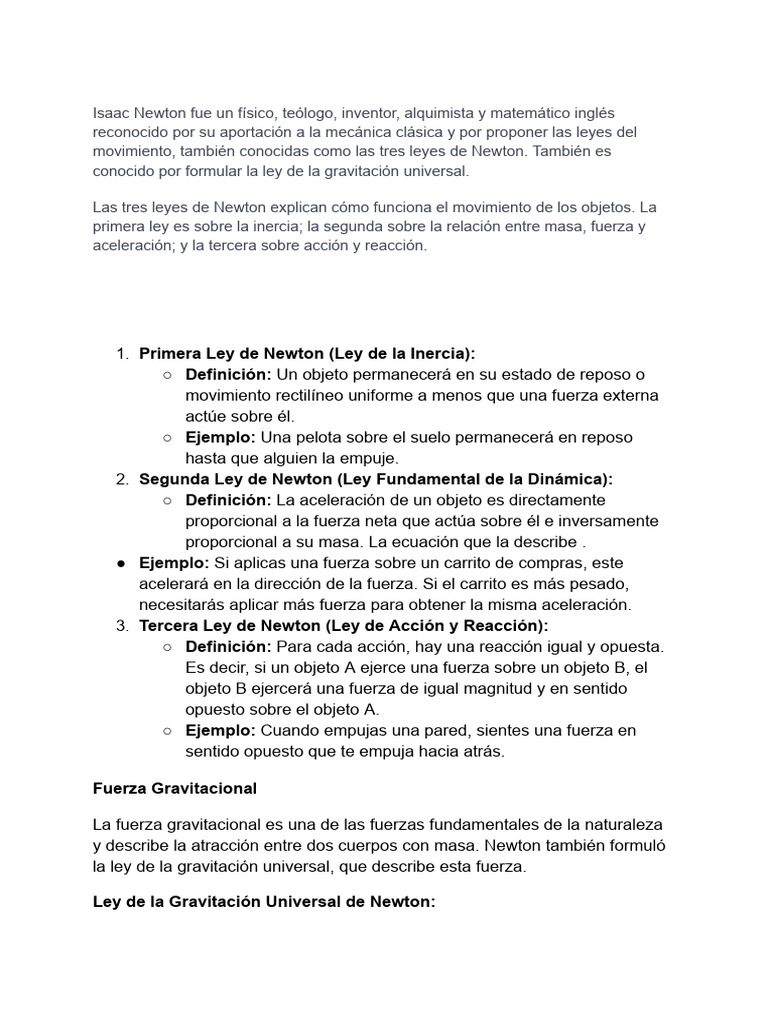 Leyes de Newton y Gravitación | PDF | Fuerza | Las leyes del movimiento ...