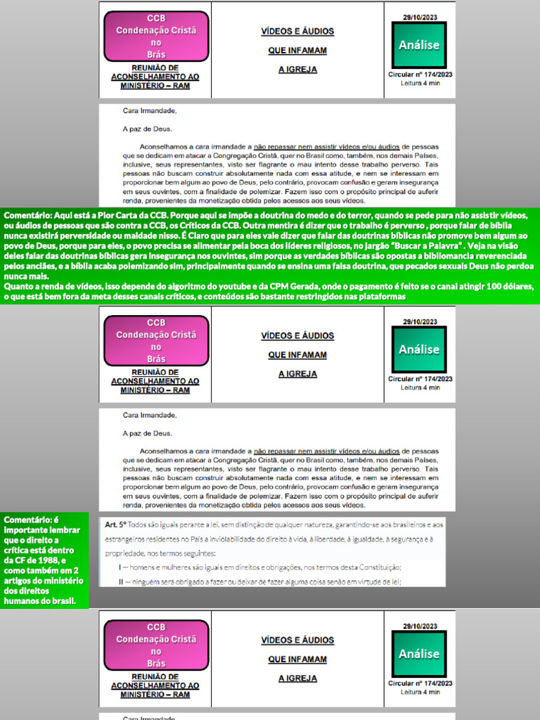 Análise Circular 174 CCB | PDF | Bíblia | Doutrina