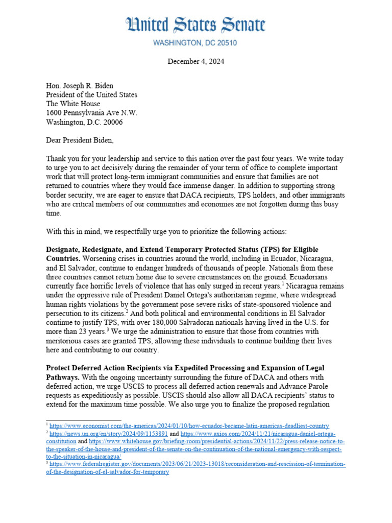 Biden Letter | PDF | Deferred Action For Childhood Arrivals | H 1 B Visa