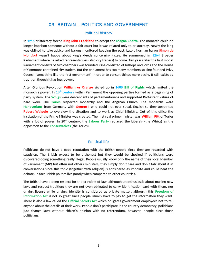 Britain - Politics and Government | PDF | House Of Commons Of The ...