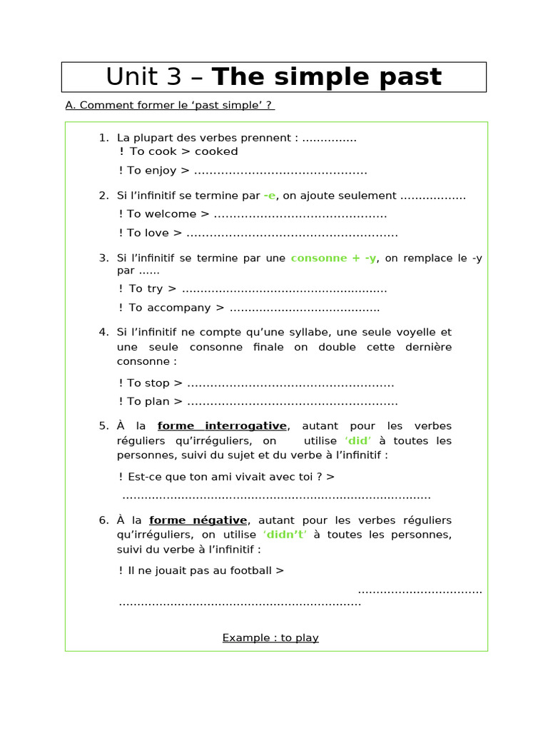 Unit 3 - The Simple Past | PDF | Linguistics | Grammar