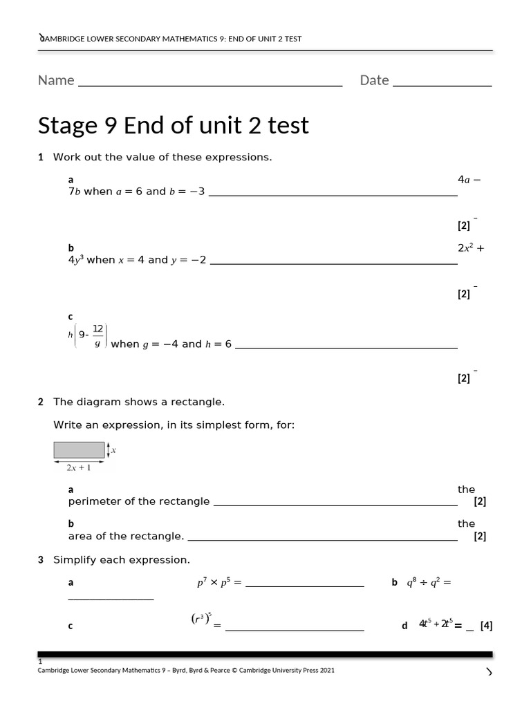 Unit 2 End Of Unit Test Pdf Area Elementary Geometry