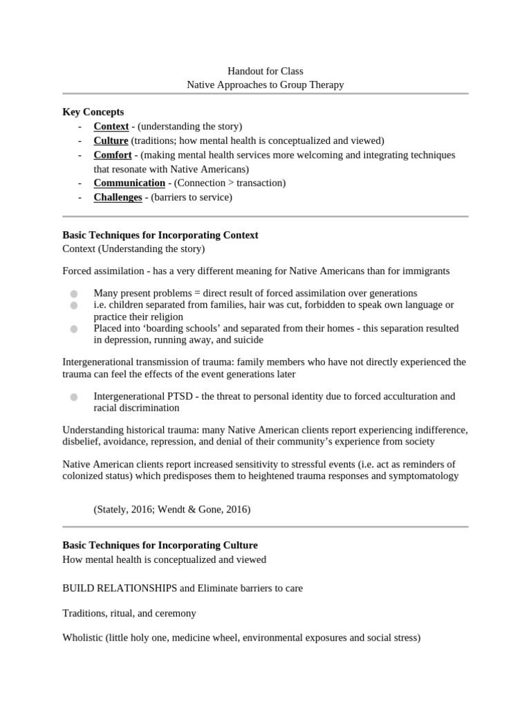 Handout For Class Native Approaches To Group Therapy | PDF ...