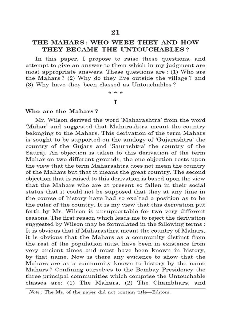 Origins of the Mahars and Untouchability | PDF | Nomad