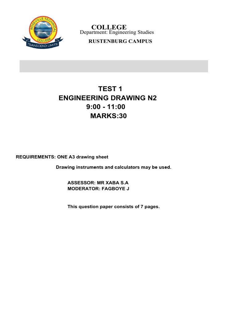 Engineering Drawing N2 TEST1A | PDF | Screw