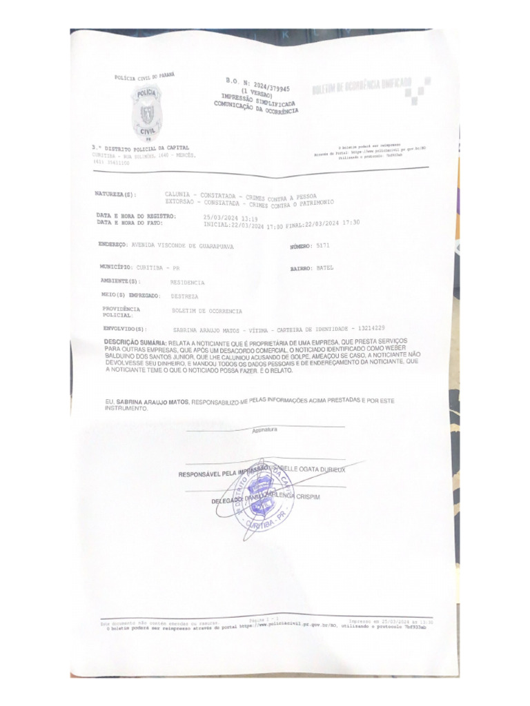 Boletim de Ocorrencia Modelo | PDF