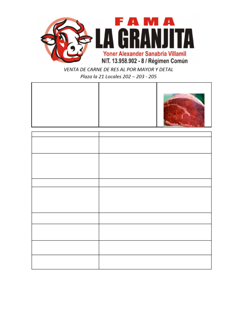 Ficha Tecnica Producto Carnico | PDF