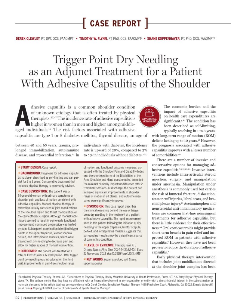 Trigger Point Dry Needling as an Adjunct Treatment for a Patient With ...
