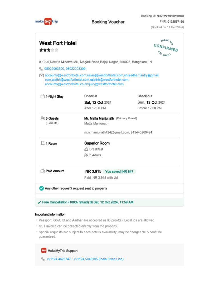 Booking Confirmation Voucher | PDF