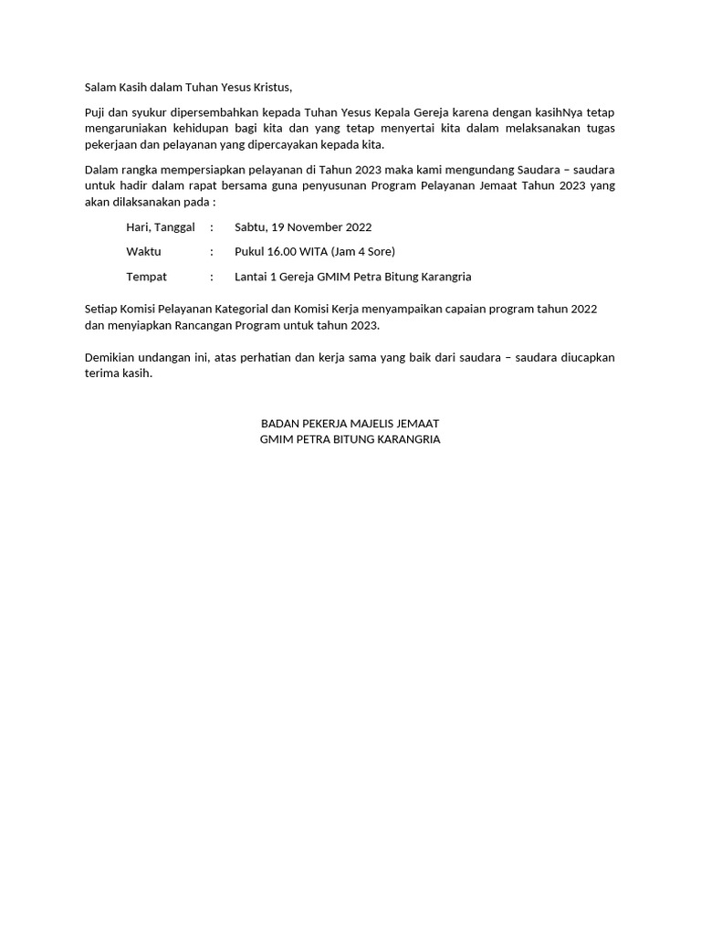 Isi Surat Undangan Tim Singers | PDF