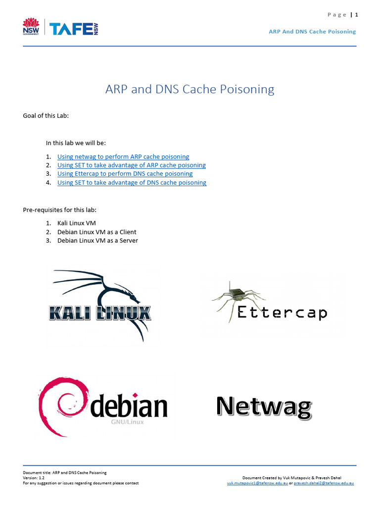 Lab 4 ARP and DNS Cache Poisoning PDF | PDF | Domain Name System | Software
