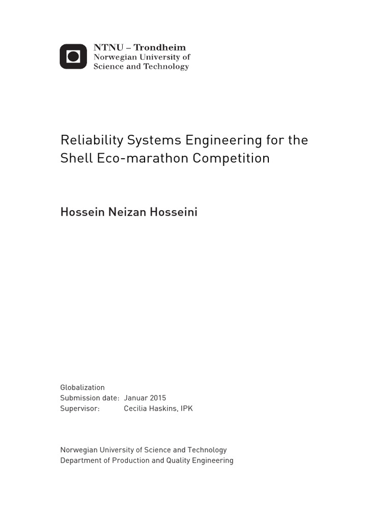 Reliability Systems Engineering for the shell eco | PDF | Systems ...