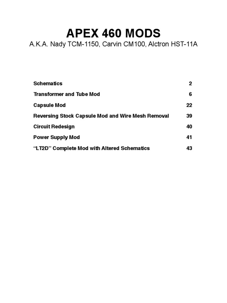 Apex - 460 - Tube Condenser Mic Mods | PDF | Vacuum Tube | Microphone