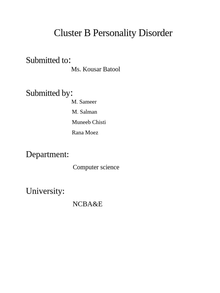 Cluster B Personality Disorder original | PDF | Personality Disorder ...