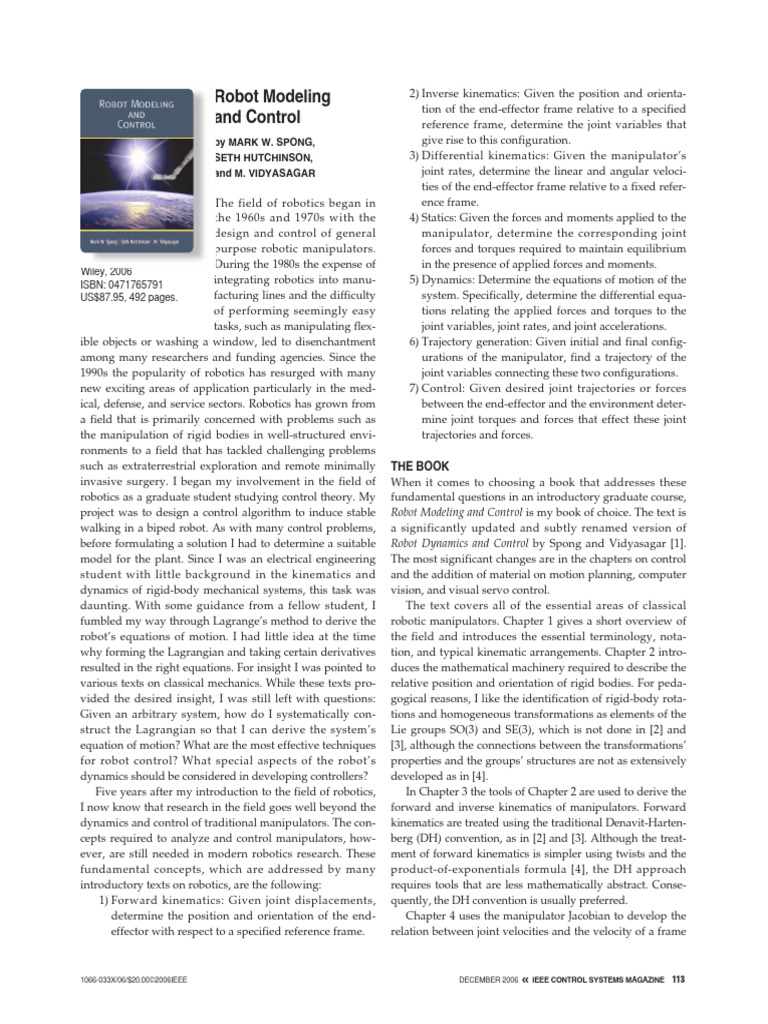 Spong Book Review | PDF | Kinematics | Force