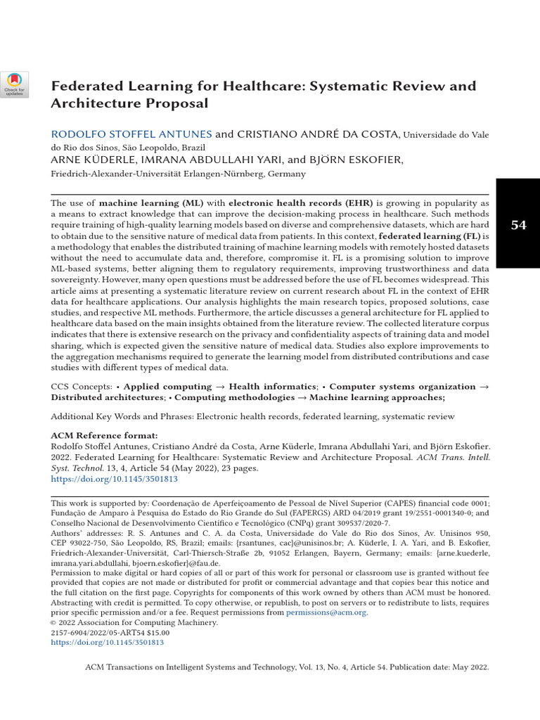 Federated Learning For Healthcare - Systematic Review and Architecture ...