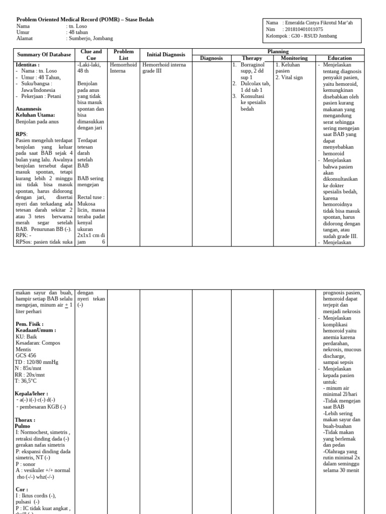 POMR Bedah ELDA Hemoroid | PDF