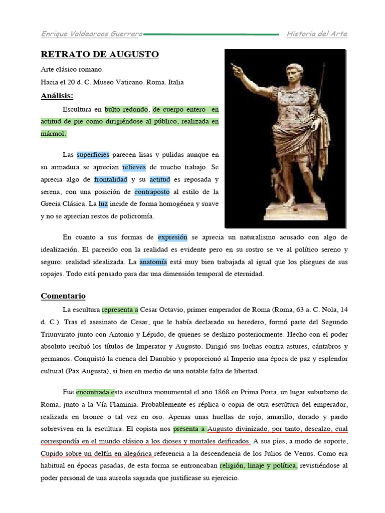Comentario RETRATO DE AUGUSTO | PDF | Augusto | Escultura