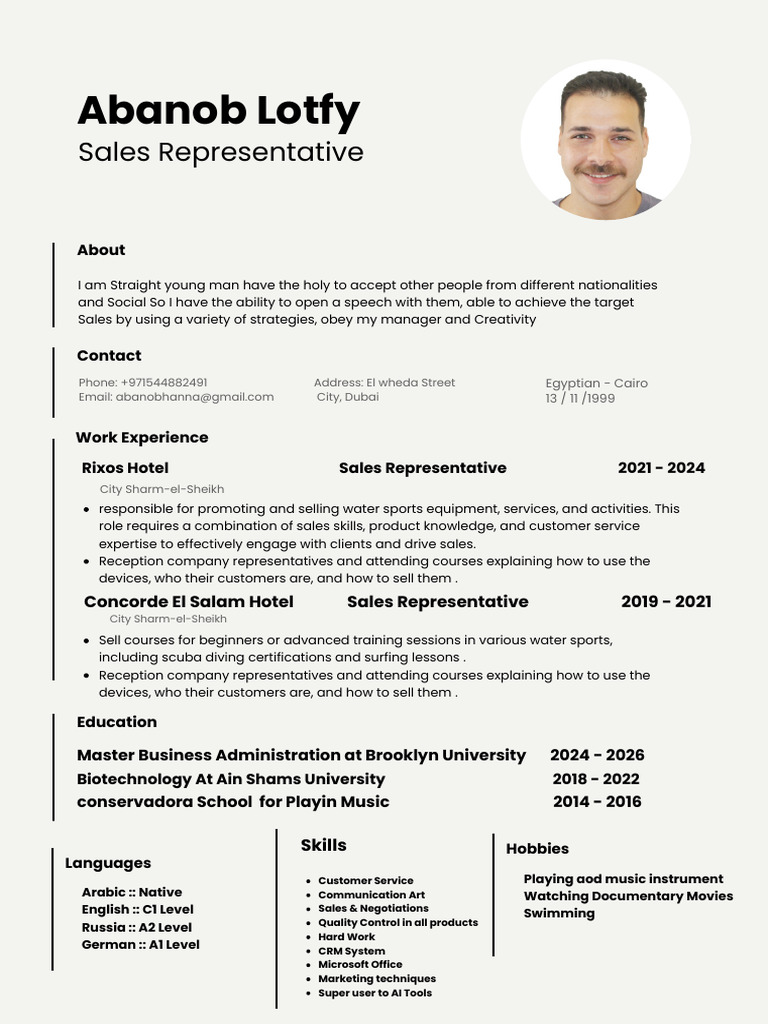 Abanob Sale Representative | PDF | Sales