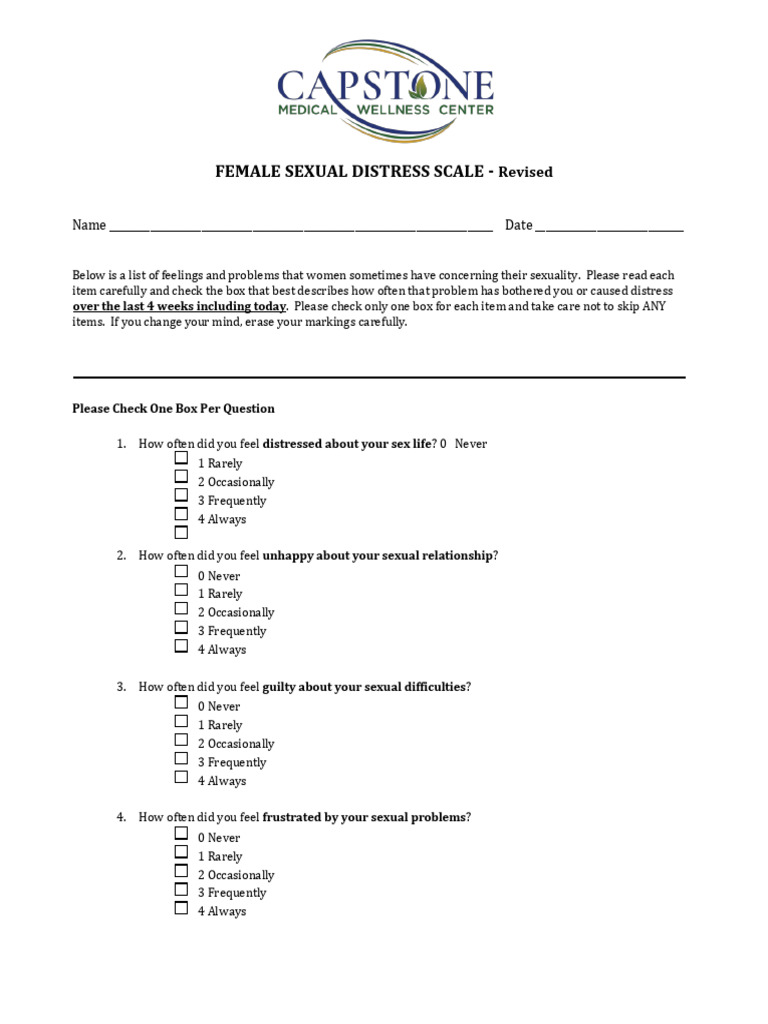 Female Sexual Distress Scale Questionnaire | PDF | Intimate ...