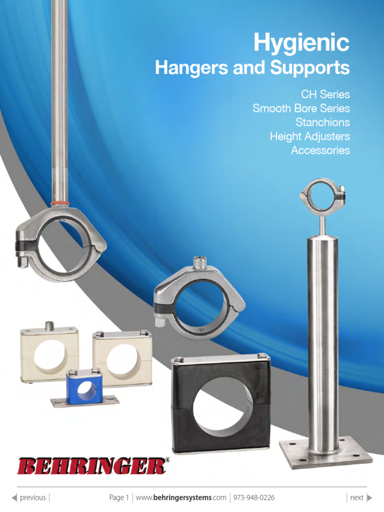Hygienic Pipe Supports Guide | PDF | Pipe (Fluid Conveyance) | Mechanical Engineering