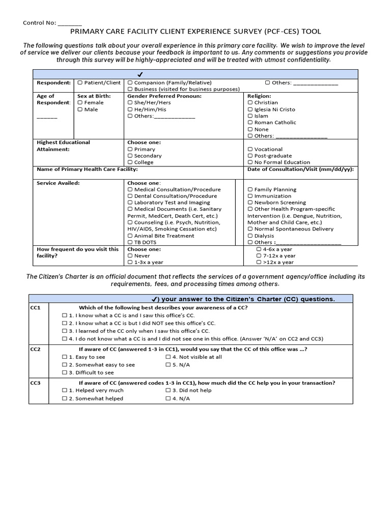 DOH CES Client Survey Form A4 | PDF | Patient | Health Sciences