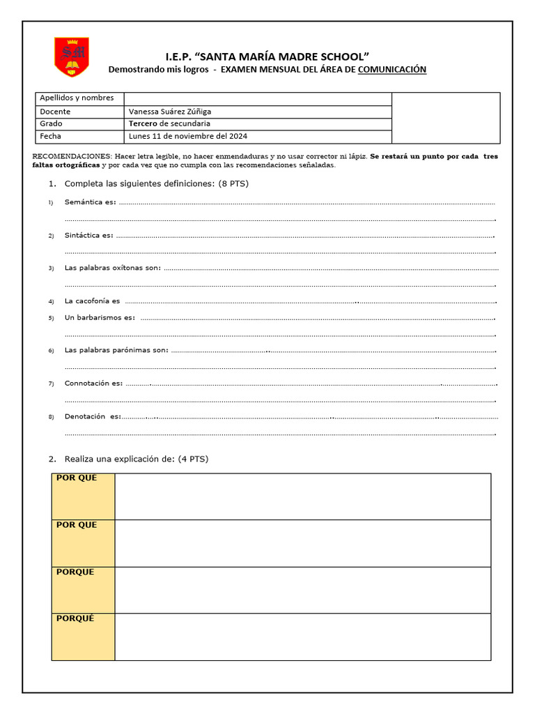Mensual - Noviembre - 3ro Sec - COM 2024 | PDF | Lingüística