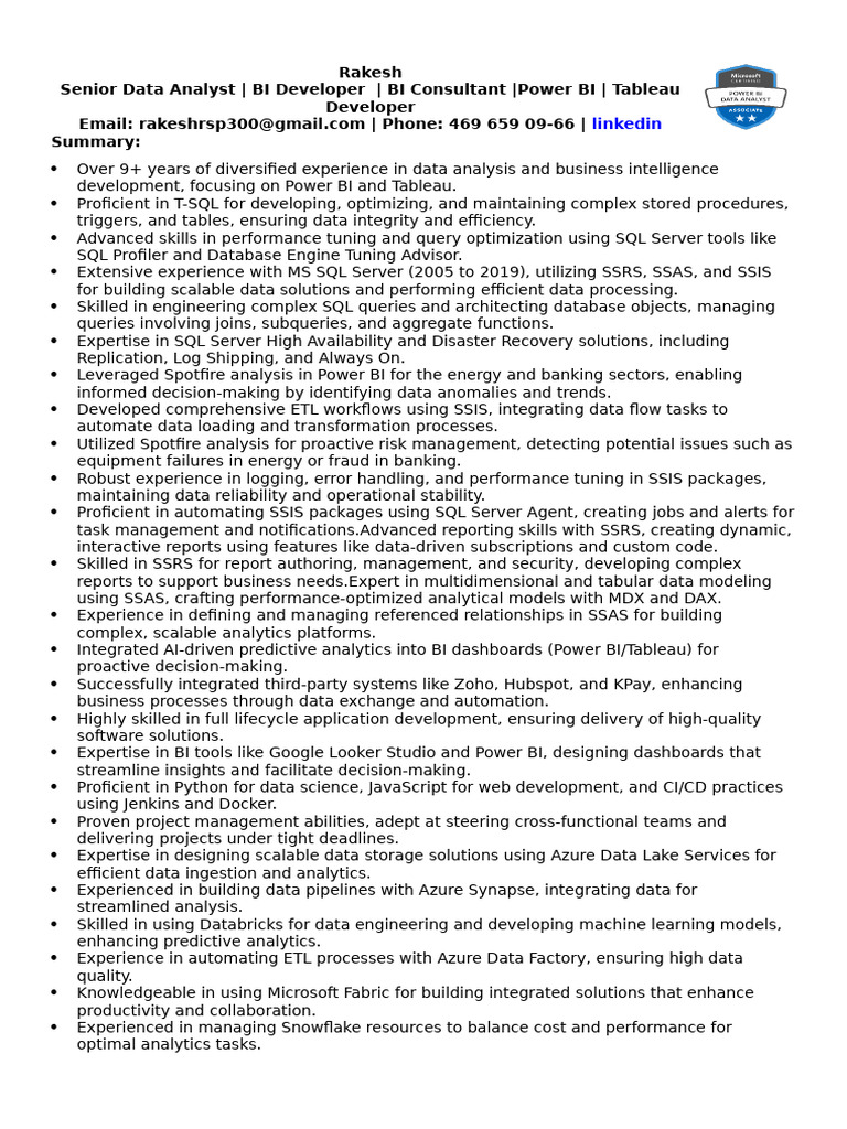 Rakesh Data BI (2) | PDF | Microsoft Sql Server | Ibm Db2