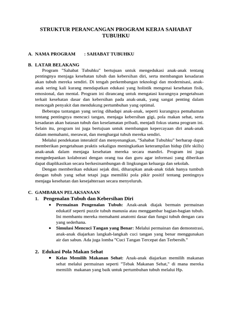 Struktur Perancangan Program Kerja Sahabat Tubuhku | PDF