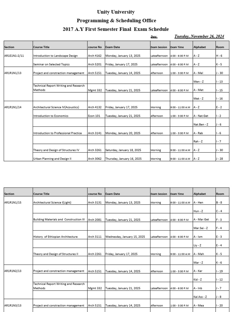 2017 A.Y First Semester Final Exam Schedule | PDF | Business | Science