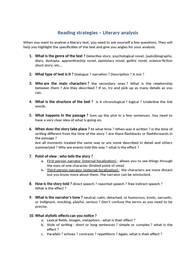 Reading Strategies - Literary Analysis | PDF