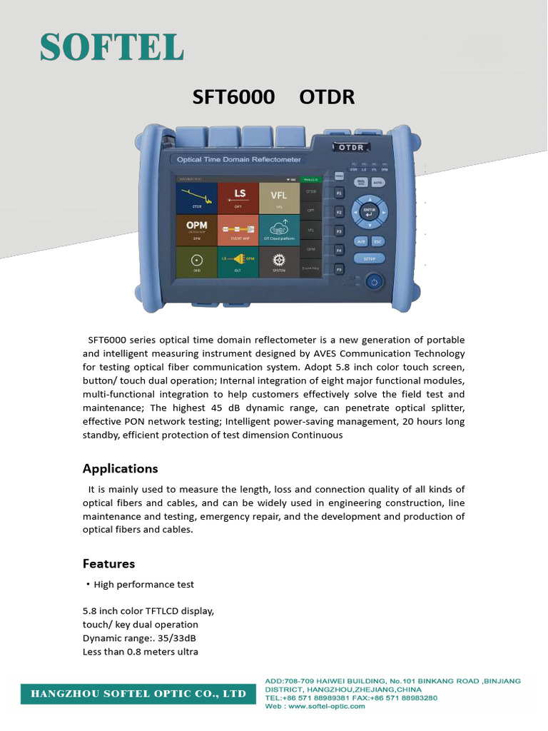 SFT6000 OTDR Specification | PDF | Computer Engineering | Information And Communications Technology