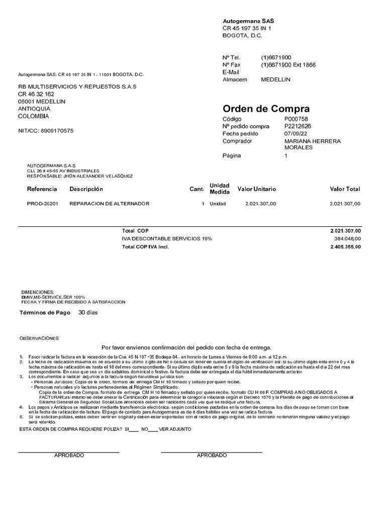 Parts Purch. Order | PDF | Factura