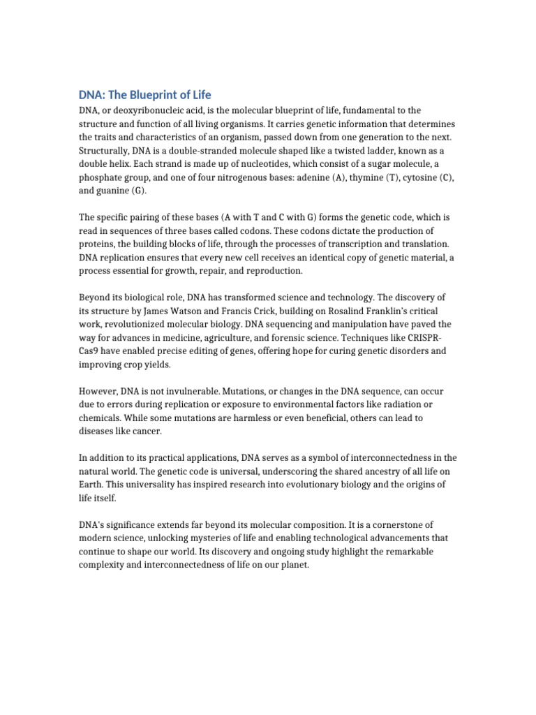 DNA The Blueprint of Life | PDF