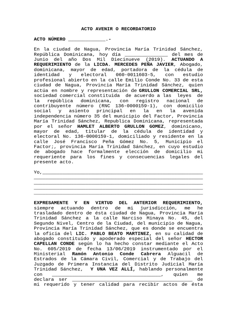 Acto Avenir Hector Capellan Conde | PDF | República Dominicana | Gobierno