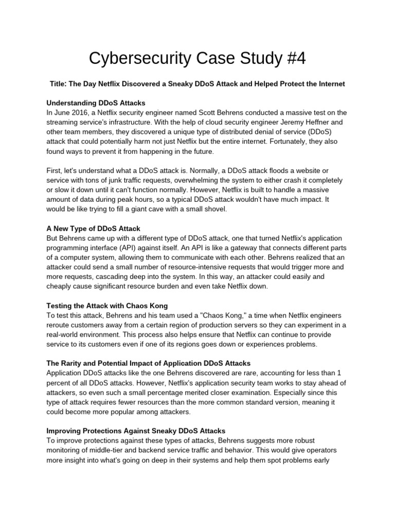 Cybersecurity Case Study #4 - Netflix | PDF | Denial Of Service Attack | Computer Security