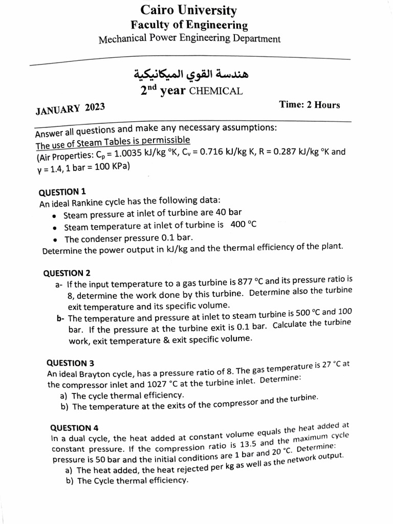 Final Exam 2023 | PDF | Energy Conversion | Thermodynamics