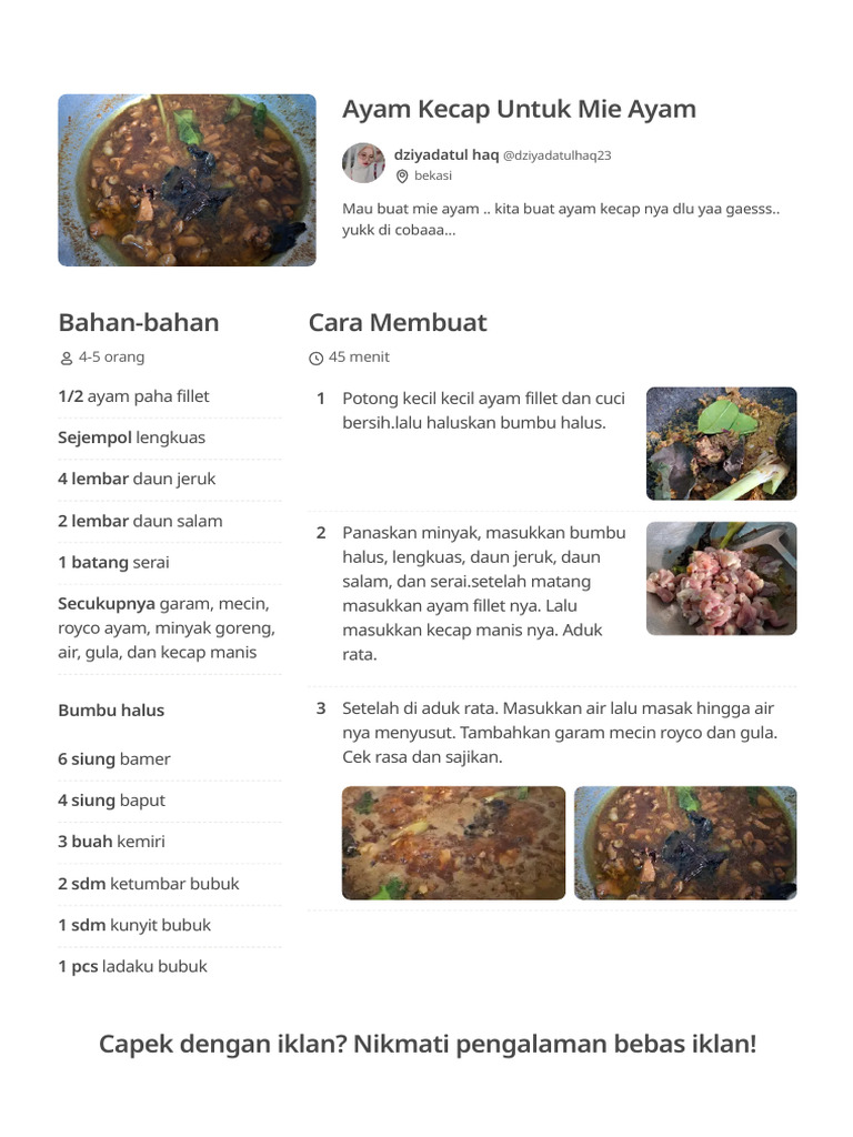 Ayam Kecap untuk Mie Ayam Lezat | PDF