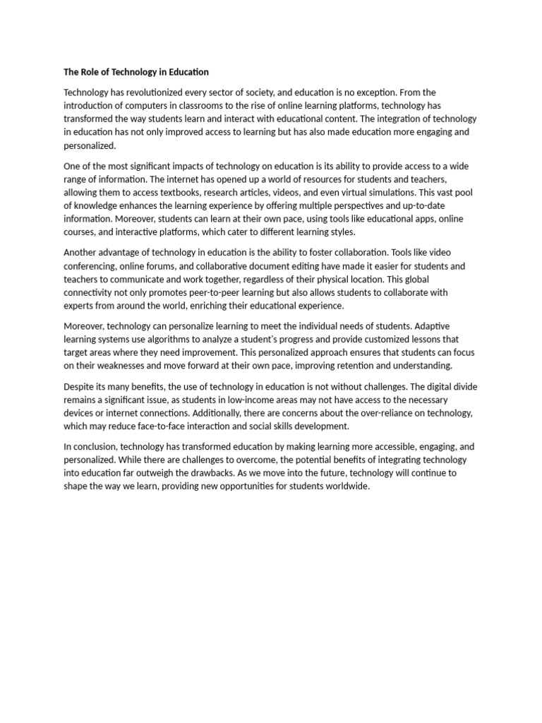 The Role of Technology in Education | PDF | Human Communication | Learning