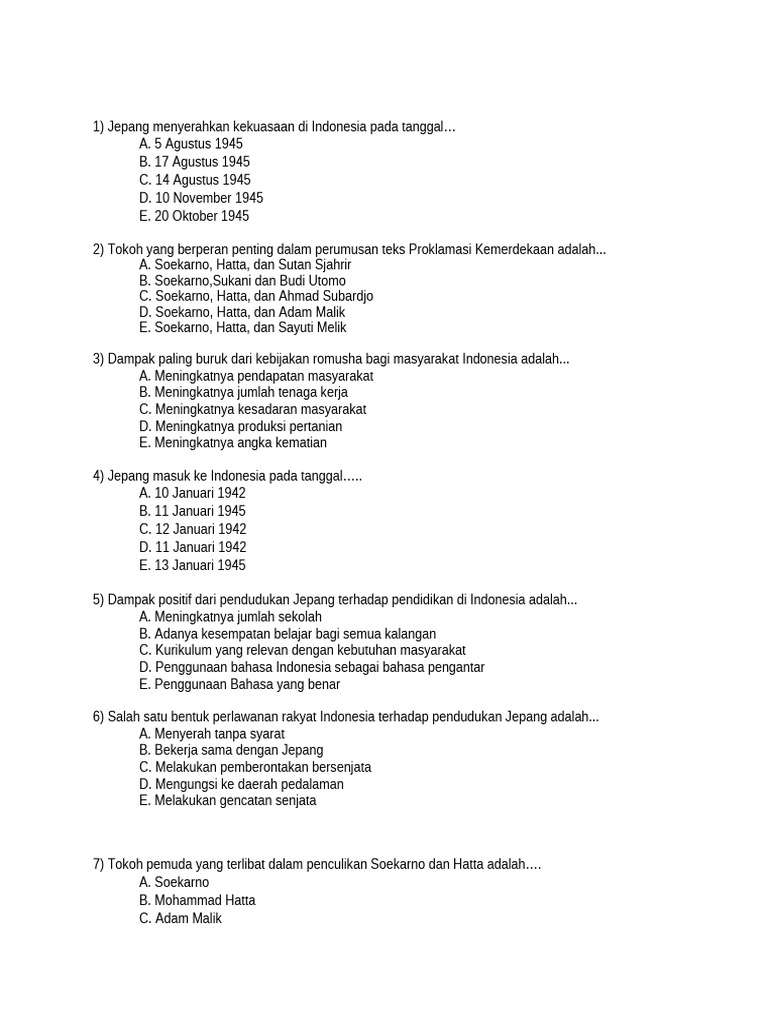 Latihan Soal Sejarah XI Ganjil 2024 | PDF