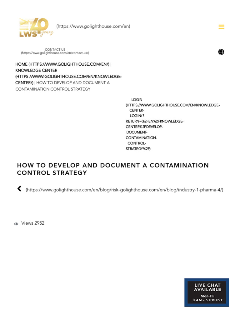 How To Develop and Document A Contamination Control Strategy - LWS Knowledge Center | PDF ...