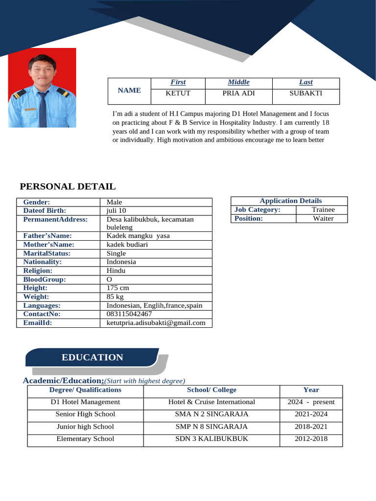 Contoh CV Ketut Priaadi Subakti | PDF