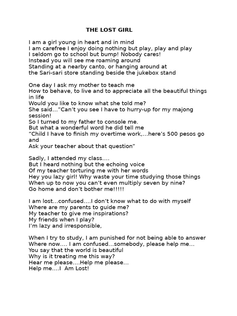 The Lost Girl Declamation Piece | PDF